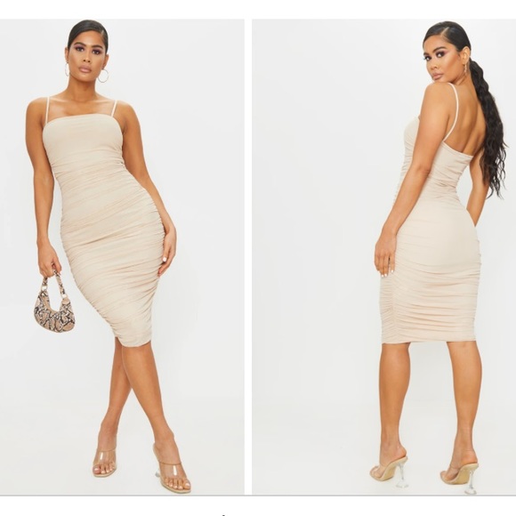PrettyLittleThing | Dresses | Prettylittlething Nude Strappy Mesh Midi ...